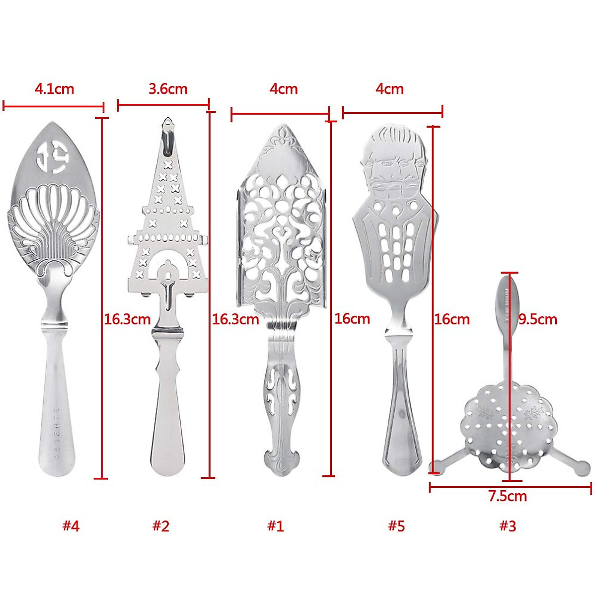 Absinthe Spoon, Stainless Steel Wormwood Spoon, 4 Optional Types, Bitter Scoop Glass Cup Drinking Filter, Bar Cocktail Tea Coffee Stirring Slotted Spoon(#1)