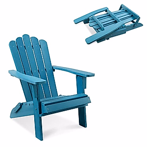 ACUEL Folding Adirondack Chair, Poly Lumber Fire Pit Chair, Durable All-Weather Patio Chairs for Garden, 350 Lbs Support Oversized Adirondack Chair(Blue, 1 pc)