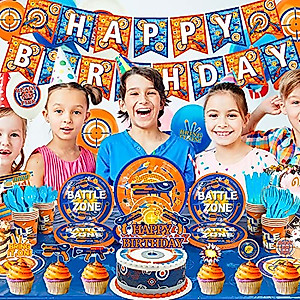 Dart War Party Supplies,162pcs Dart War Birthday Decorations Tableware Set - Dart War Party Plates Cups Napkins Tablecloth&Dart War Balloons Banner Cake Topper etc Gun Party Supplies for Boys Birthday