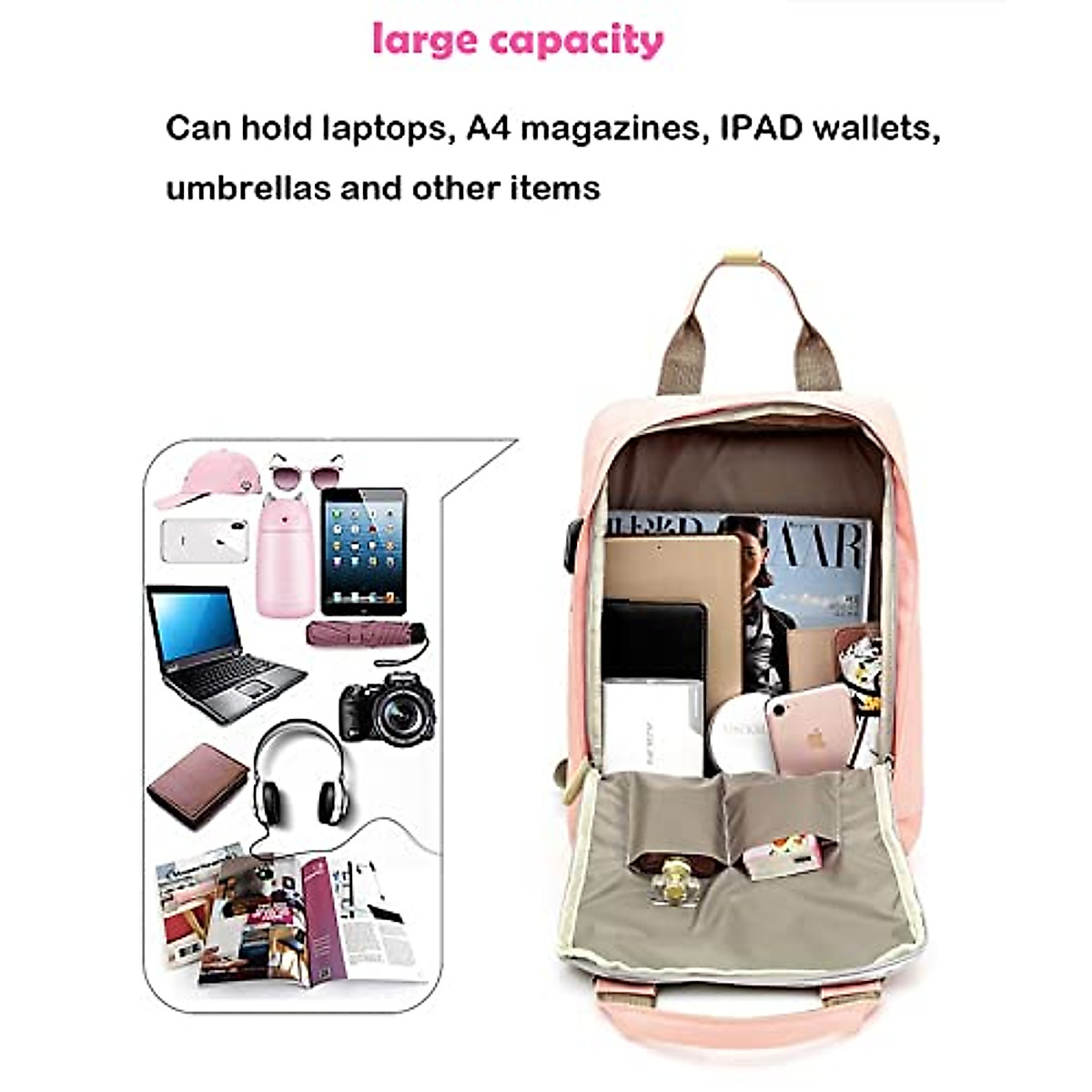 Hopecn Anti-Theft Backpack Convertible Backpack Purse Tote Bag for Women Laptop Backpack Travel Casual Daypack with USB Port