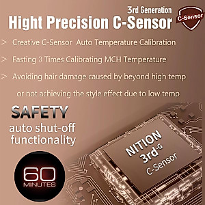 NITION Ceramic Tourmaline Flat Iron for Hair LCD 1" Hair Straighteners MCH Fast Heating UP Healthy Smooth Straightening Styling Tools with Travel Pouch Bag. 265-450°F Adjustable 6 Temperatures Levels