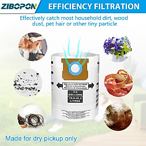 6 Pack 90661 Type E / 90671 Type H Filter Bags Compatible with Shop Vac 5-8 Gallon Wet/Dry Vacuum, Part 9066100 9066133 9067100 9067133