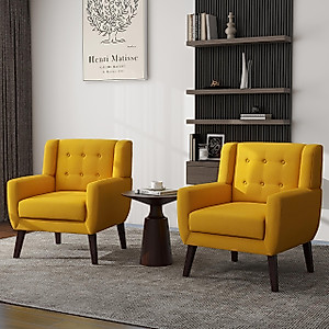 UIXE Accent Chairs Set of 2, Modern Living Room Arm Chair Button Tufted Armchair, Comfy Upholstered Club Lounge Sofa Seat Reading Chair Bedroom Side Seating for Home Office (Yellow)