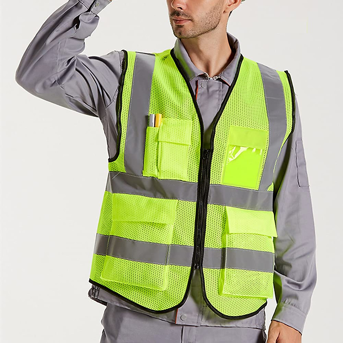 XIAKE Reflective Safety Vest for Men & Women Mesh High Visibility Vest with Pockets Meets ANSI Standards(Medium,Yellow)