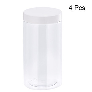 uxcell Round Plastic Jars with White Screw Top Lid, 34oz/ 1000ml Wide-mouth Clear Empty Containers for Storage, Organizing, 4Pcs