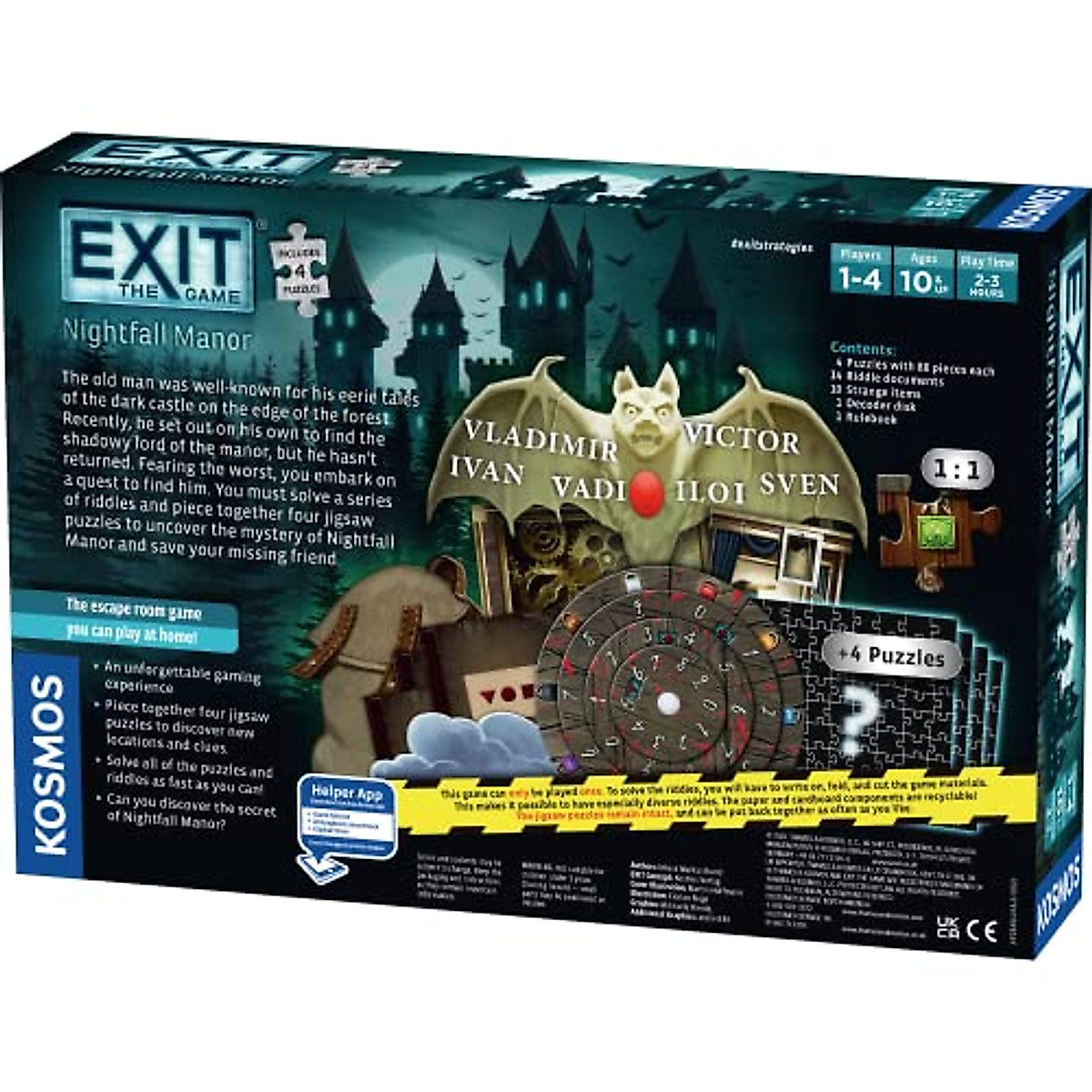 EXIT: Nightfall Manor (with Jigsaw Puzzles) | EXIT: The Game – A Kosmos Game | Family-Friendly, Jigsaw Puzzle-Based at-Home Escape Room Experience | Collaborative Game | for 1 to 4 Players, Ages 10+