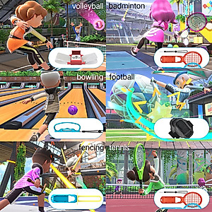 PERFECTSIGHT Switch Sports Accessories Bundle, 10 in 1 Kit for 2022 Nintendo Switch/Switch OLED Sport Games, Joycon Grip for Leg Strap, Hand Strap, Chambara, Bowling Grip and Tennis Badminton Rackets