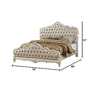 ACME Chantelle Eastern King Bed - - Rose Gold PU & Pearl White