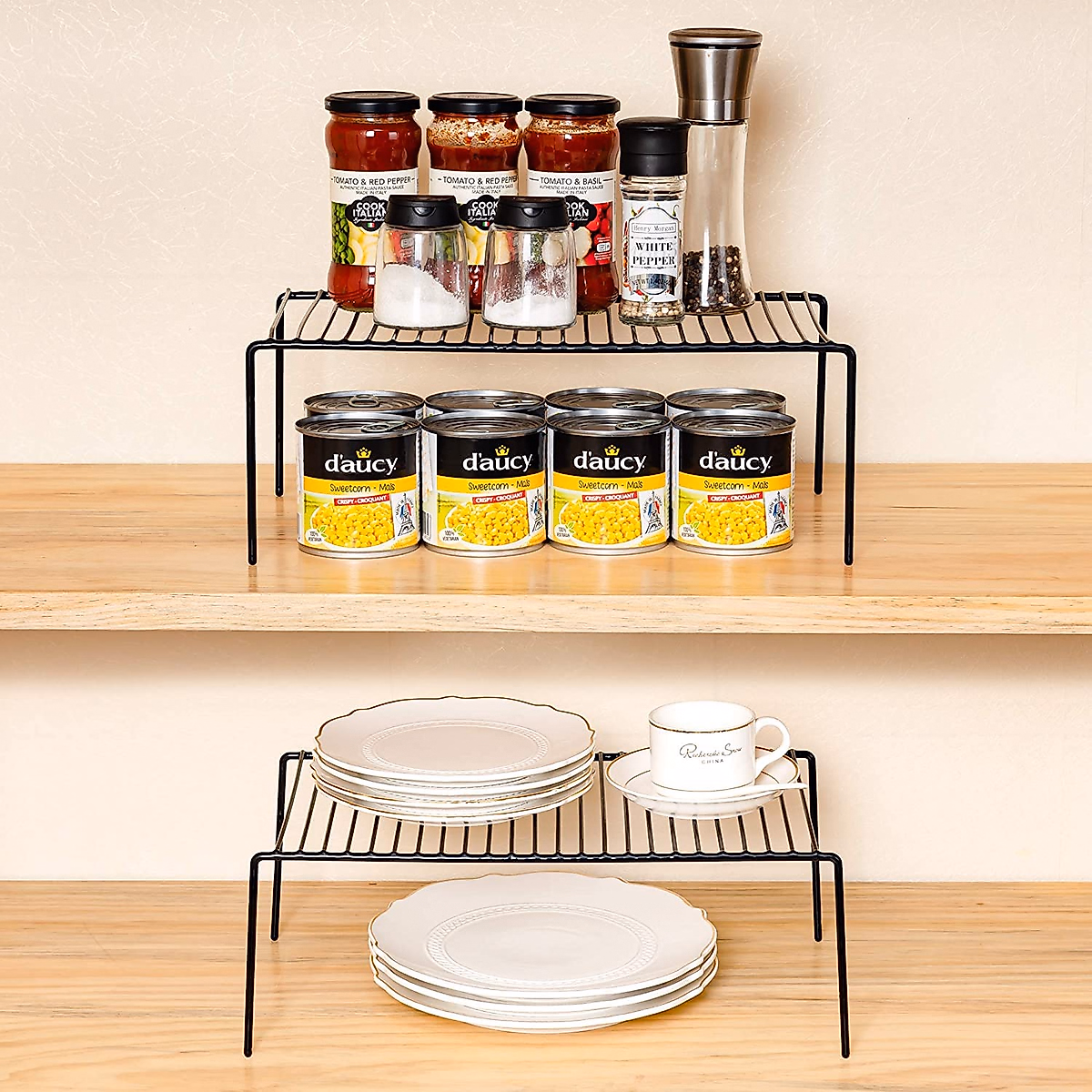 GEDLIRE Cabinet Storage Shelf Rack Set of 6, Medium (13 x 9.4 inch) Rustproof Metal Wire Kitchen Cabinet Organizer and Storage, Cupboard Spice Shelf Rack for Plate, Dish, Counter & Pantry Organization