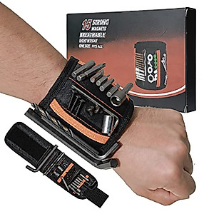 Magnetic Wristband with 15pcs Strong N38 Magnets, Tool Gift for Father, Boyfriends, Handyman, Electrician