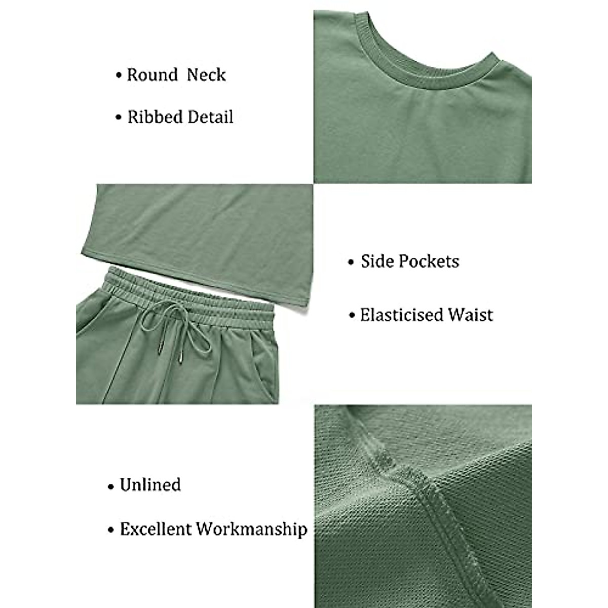 ZESICA Women's Long Sleeve Crop Top and Pants Pajama Sets 2 Piece Jogger Long Sleepwear Loungewear Pjs Sets,Green,Large