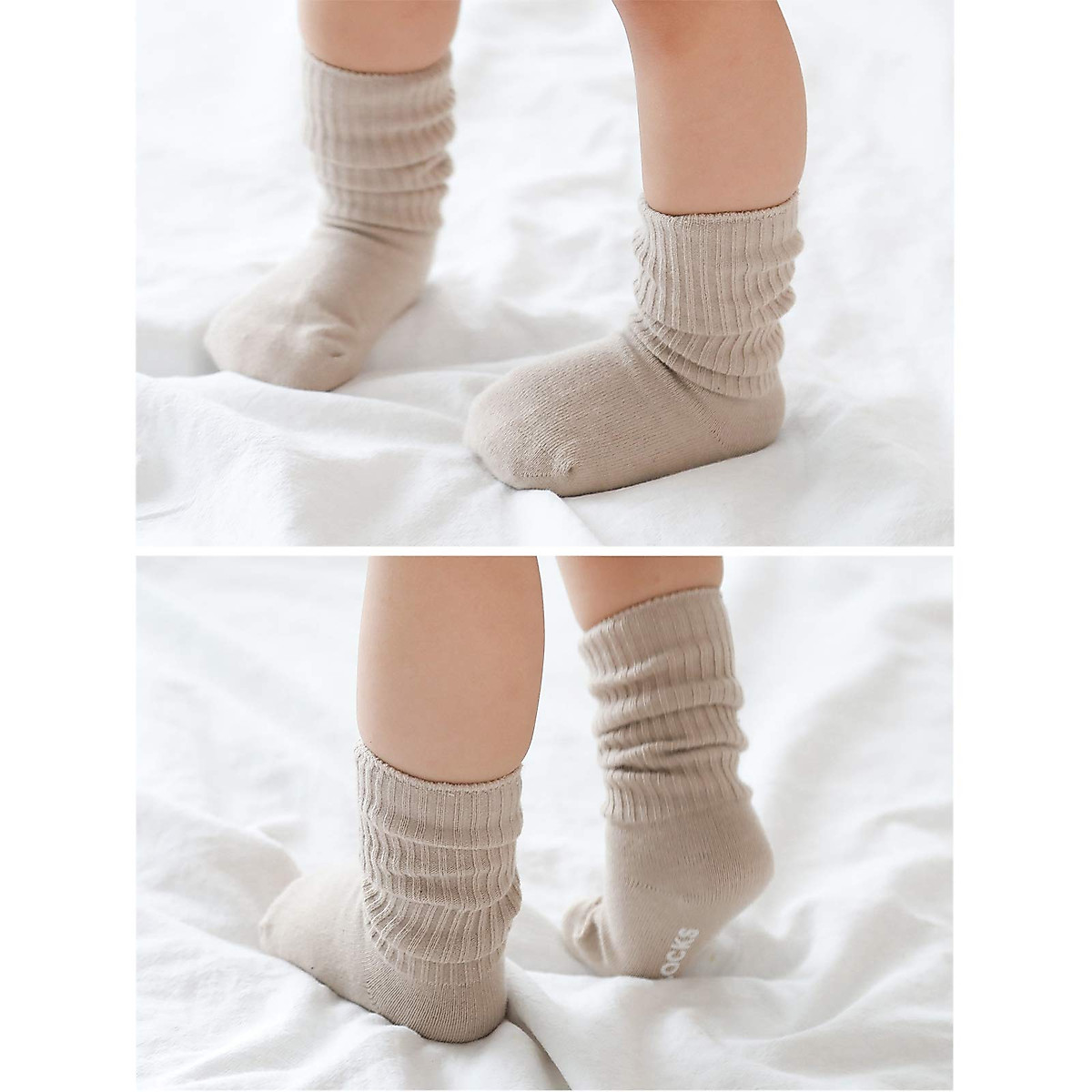 VWU Baby Crew Socks with Grips Unisex Toddler Infant Kids Cotton Tube Socks 0-5T (9 Pack Neutral Color, 6-18 Months)