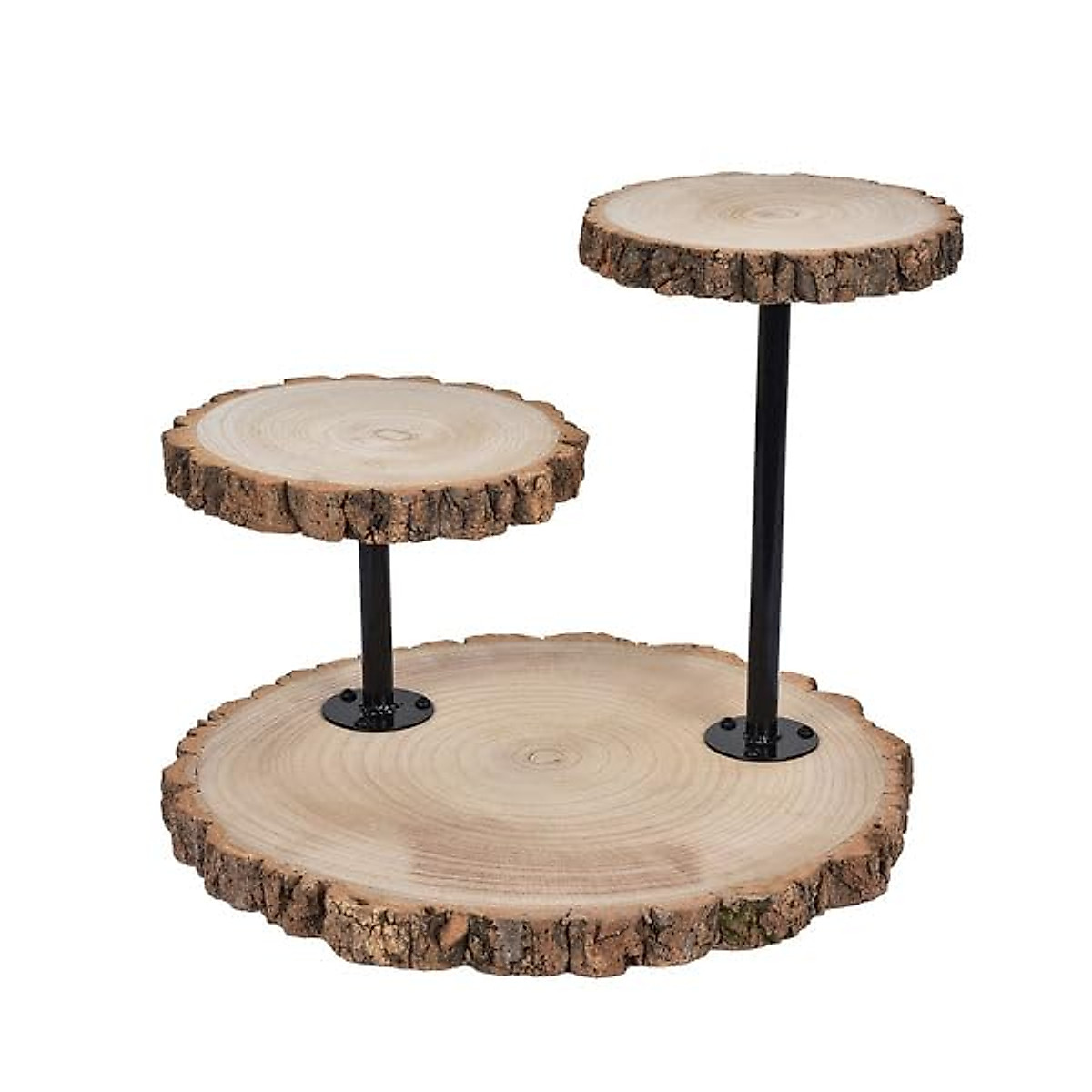 Efavormart 14" Tall | 3 Tier Rustic Wood Slice Cupcake Stand, Natural Wooden Cake Stand Dessert Display with Metal Poles