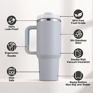 Colulon 40 oz Tumbler with Handle and Straw, Leak Proof Vacuum Insulated Water Tumbler for Hot or Cold Beverages, Stainless Steel 40 oz Tumbler for Home, Gym, Office, Travel(Leopard Pink)