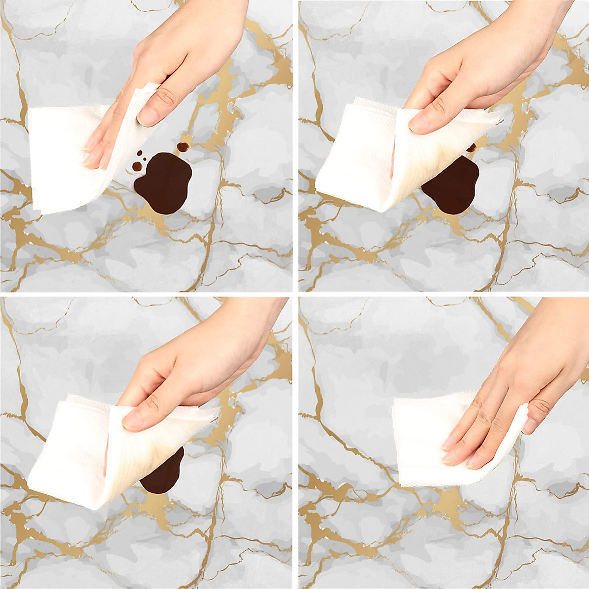 AUUXVA Marble Round Tablecloth with Elastic Edge,White Gold Marble Fitted Table Cloth Waterproof Wipeable Round Table Cover for Dining Kitchen Party Indoor Outdoor Patio Table 45"-56" Diameter