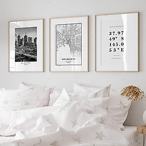 Dear Mapper Melbourne Australia View Abstract Road Modern Map Art Minimalist Painting Black and White Canvas Line Art Print Poster Art Print Poster Home Decor (Set of 3 Unframed) (12x16inch)