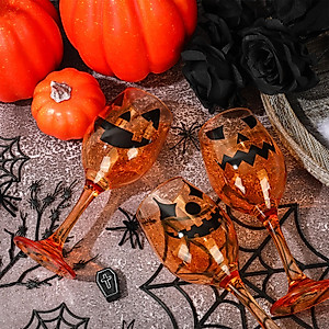 Whaline 3 Pack Halloween Wine Glasses 10oz Orange Pumpkin Red Wine Glasses Jack-O-Lantern Long Stem Drinking Glasses Halloween Party Cups for Restaurants Bars Home Halloween Party Supplies