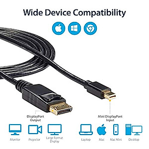 StarTech.com 6ft (2m) Mini DisplayPort to DisplayPort 1.2 Cable - 4K x 2K UHD Mini DisplayPort to DisplayPort Adapter Cable - Mini DP to DP Cable for Monitor - mDP to DP Converter Cord (MDP2DPMM6)