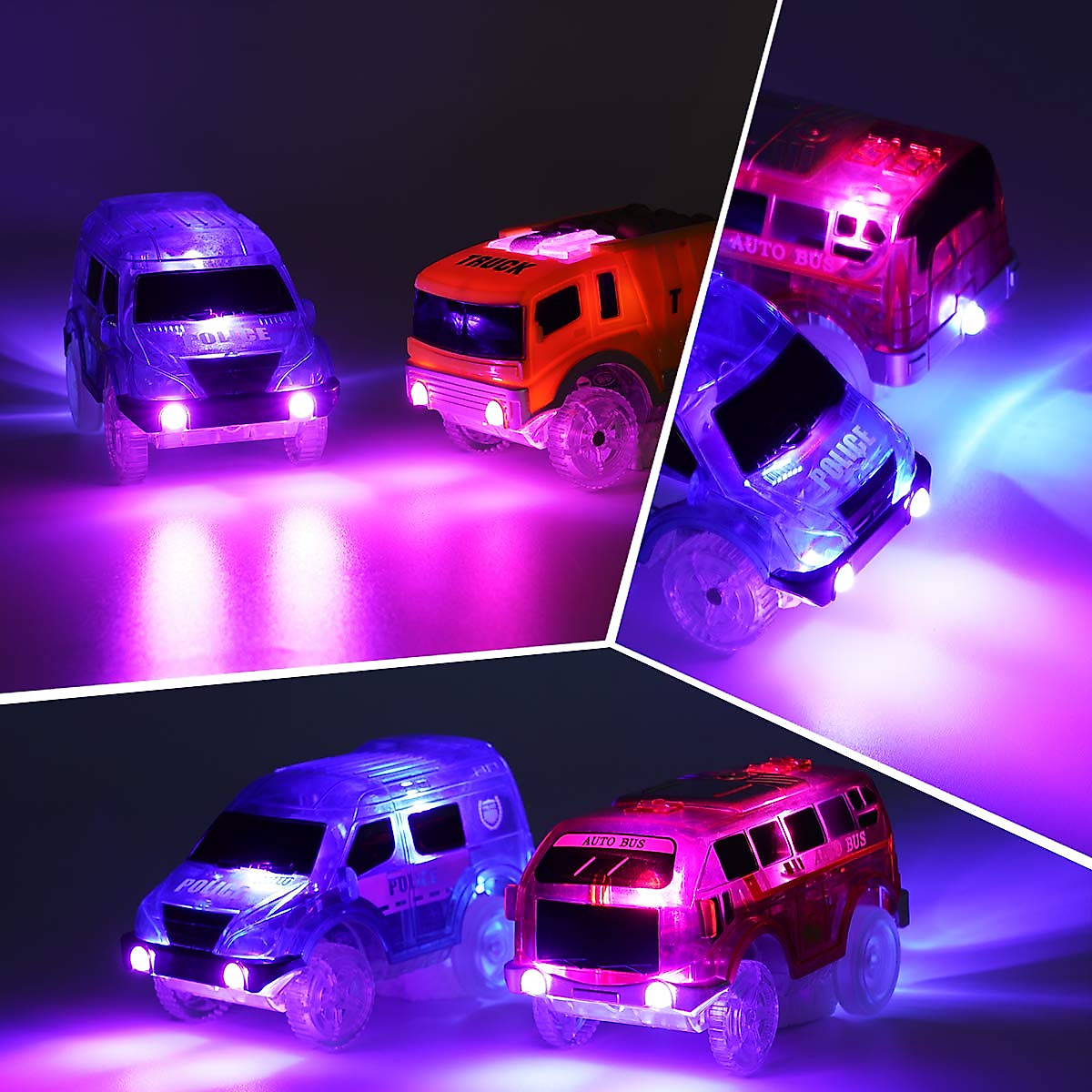 Tracks Cars only Replacement, Race Cars for Tracks Glow in the Dark, Light up Racing Car Track Accessories with 5 Flashing LED Lights, Compatible with Most Tracks for Kids Boys and Girls(3pack)