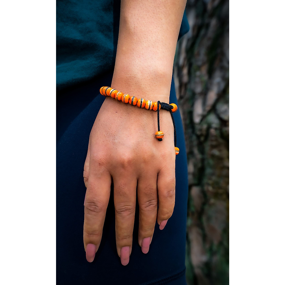 Hands Of Tibet Tibetan Prayer Mala Embedded Medicine Bracelet Yoga Healing Beads Adjustable Wrist Mala For Meditation Many Color Choices (Orange)
