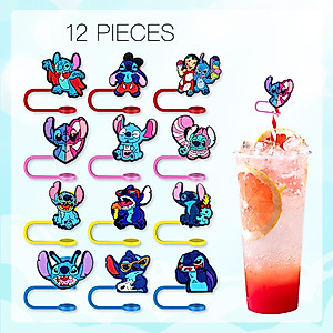 Straw Cover Cap for Cup, 8mm Reusable Straw Topper for 30&40 Oz Tumbler, Cartoon Straw Tip Covers for Cups Accessories (Blue)