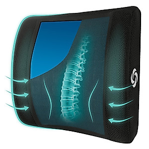 SAMSONITE, cooling gel, lumbar support pillow for office chair or car seat - boost your lower back comfort zone, high grade - memory foam, universal chair cushion, breathable mesh, washable cover