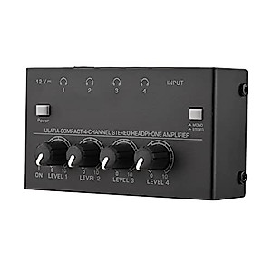 Btuty Ultra-compact 4-channel Stereo Headphone Amplifier Upgraded Mini Audio Amp with Mono & Stereo Switch Power Adapter Professional Mono/Stereo Audio Amp