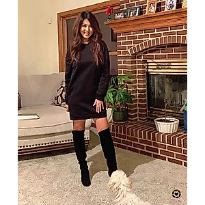 Miselon Women's Solid Sweater Dresses Fall Winter Long Pullover Tunic Dresses (Black, X-Large)