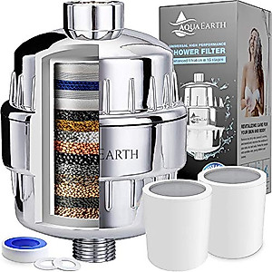 Aqua Earth Shower Filter For Hard Water Shower Head Filter to Remove Chlorine Fluoride Water Softener Coconut Shell Activated Carbon Reduces Dry Itchy Skin Heavy Metals Other Sediments Vitamin C