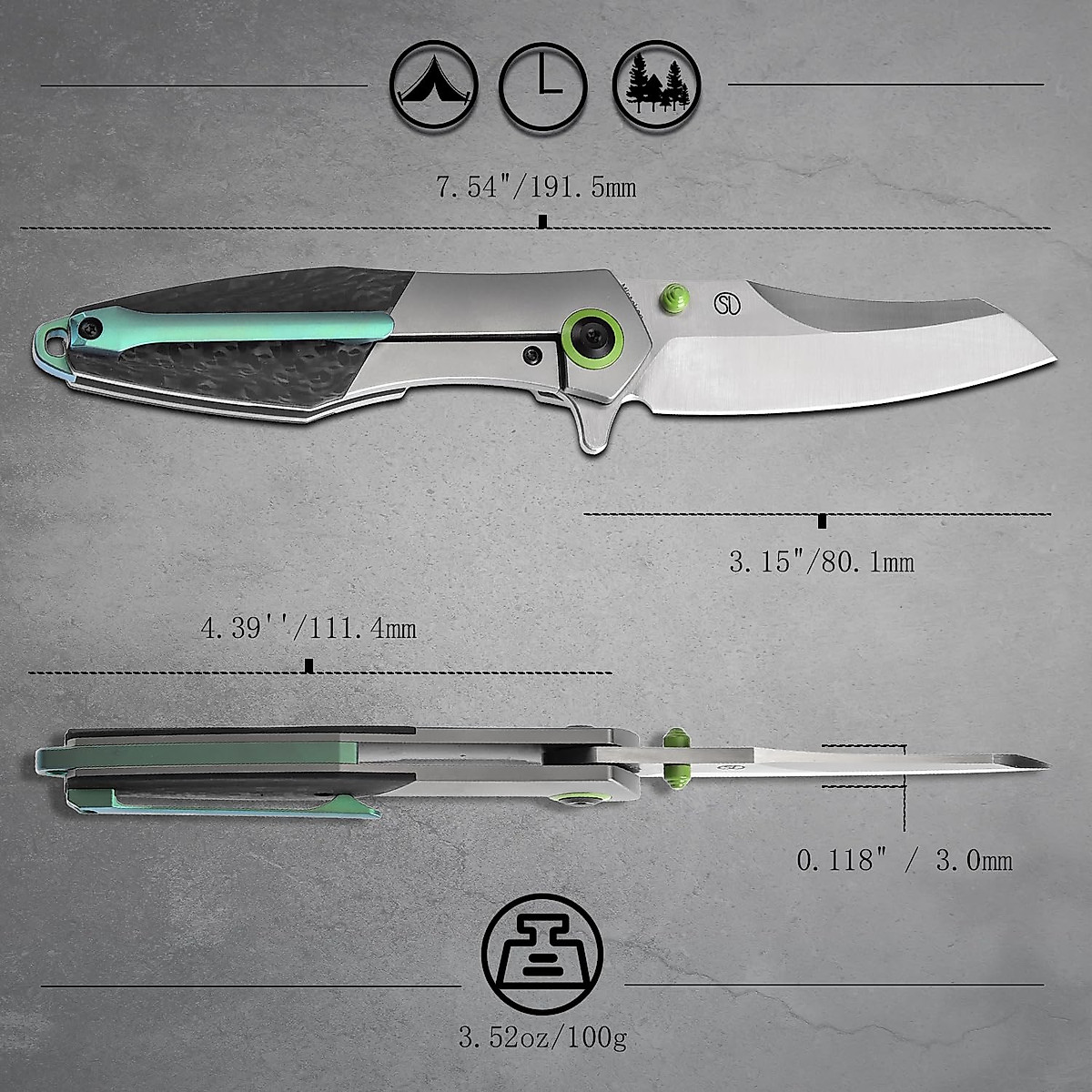 KANSEPT Mistaken Folding Knives for Men EDC Camping Pocket Folding Knife 3.58'' Satin CPM 20CV Blade with Titanium Twill Carbon Fiber Handle Everyday Carry K1053A2