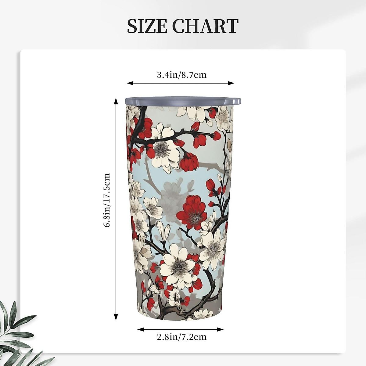 Zemwundy Red and white cherry blossoms 20oz tumbler stainless steel vacuum insulated coffee cup car cup travel mug water bottle with lid for hot and cold drinks