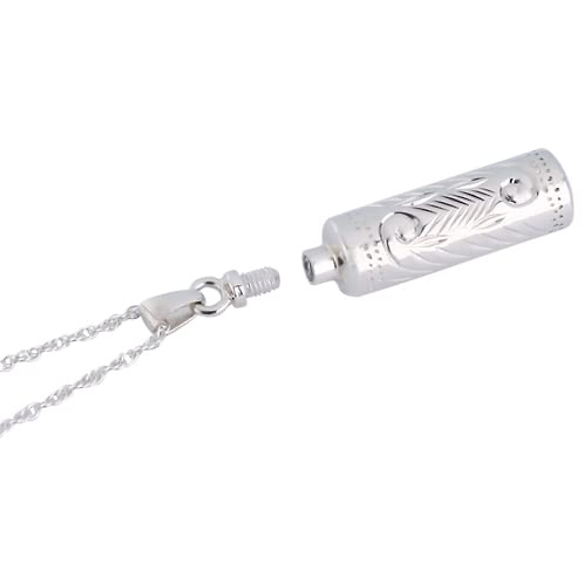 Etched Cylinder Pendant and Necklace for Ashes, Sterling Silver, Cremation Jewelry for Ashes