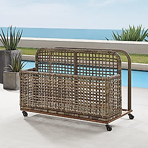 Crosley Furniture Ridley Wicker Outdoor Storage Pool Caddy for Floats, Patio Furniture Cushions, Distressed Gray/Brown