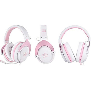 SADES MPOWER Stereo Gaming Headset for PS4, PC, Mobile, Noise Cancelling Over Ear Headphones with Retractable and Flexible Mic & Soft Memory Earmuffs for Laptop Nintendo Switch Games-Angel Edition