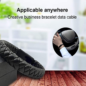 ZTGD Charging Bracelet, Portable Faux Leather Woven Mini Type-C Micro USB Charging Bracelet Data Cable Black Black Type C
