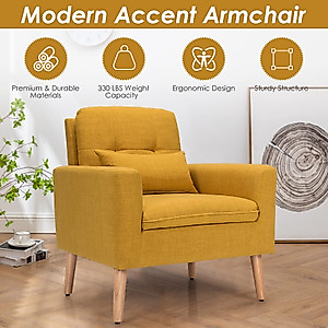 KOMFOTT Tufted Accent Armchair Set of 2, Modern Leisure Chair with Waist Pillow, Comfortable Backrest & Ergonomic Armrest, Breathable Fabric & Soft Sponge, Ideal for Living Room & Office, Yellow