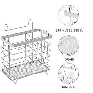 OSALADI Dish Drying Rack Stainless Steel Kitchen Utensil Holder Square Kitchen Caddy Sink Organizer Chopsticks Holder Hanging Kitchen Utensil Organizer Wire Storage Holder