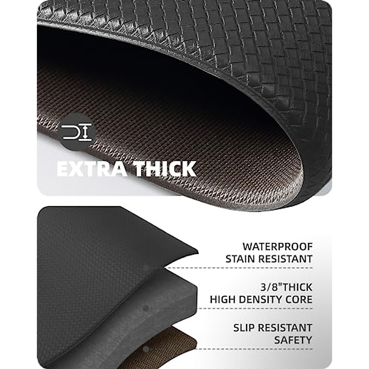 Color G Set 2 Piece Runner Floor Mat, Cushioned Anti Fatigue Mat Non Skid Waterproof Comfort Standing Kitchen Rug, 17"x29"+17"x59", Black