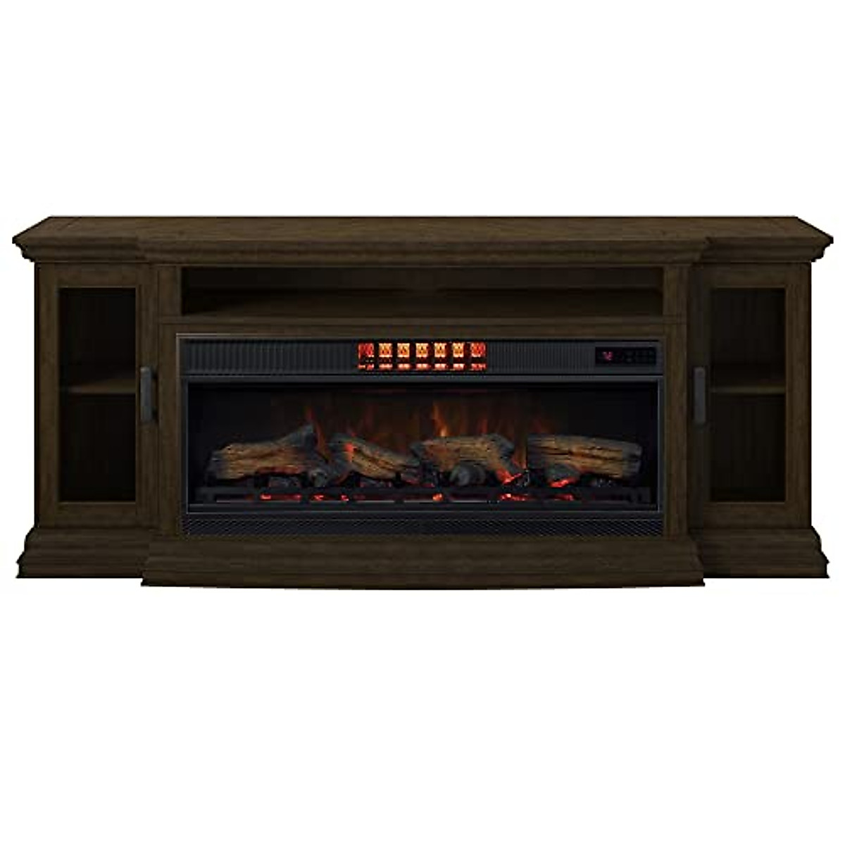 ClassicFlame 72" CoolGlow TV Stand with Electric Fireplace, 72.0" W x 17.38" D x 30.13" H, Buxton Brown