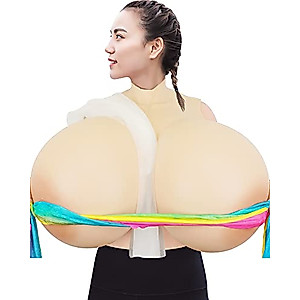 GUIENRLEA Plus size large silicone fake chest breast plates/Silicone Breasts/fake breast/fake boobs（Zplus cup/Yellow/Cotton Filler）