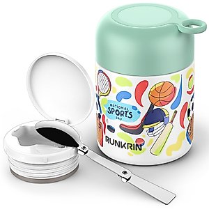 Insulated Food Jar for Hot Food, Runkrin 16oz Thermos Vacuum Double Wall Lunch Container with Spoon, Leak Proof Stainless Steel Thermal Bento Box for Kids Boys Girls Adults