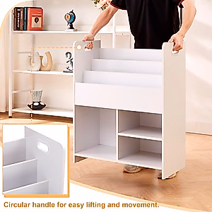 VECELO Kids Book Organizer - Wooden Children’s Bookshelf with 3-Tier Display and 2-Tier Storage Compartments, Easy-to-Access Toddler Bookcase for Playroom, Bedroom, or Nursery - White