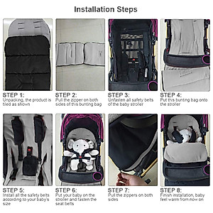Kidsidol Baby Sleeping Bag Universal Bunting Bag Stroller Footmuff Cover 3-in-1 Baby Stroller Blanket Waterproof Windproof Stroller Annex Mat Keep Warm and Detachable (Grey)