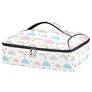 Kcldeci Insulated Thermal Food Carrier Insulated Casserole Carrier for Hot or Cold Food,Cute Pastel Rainbow Insulated Tote Bag for Potluck Cookouts Parties Picnic,Lasagna Lugger