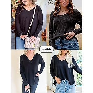 Yekaty Women's V Neck Sweater Knit Pullover Sweaters Long Sleeve Shirts Fall Fashion 2023 Black