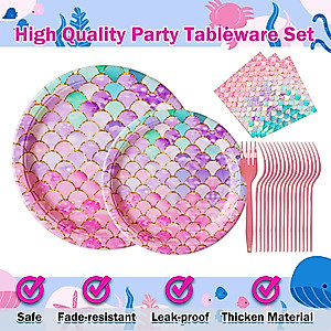 Mermaid Party Decorations, Jestar 96 Pcs Mermaid Birthday Party Supplies Plates and Napkins for Girls Baby Shower Mermaids Birthday Party Bachelorette Party Wedding Bridal Shower Decorations Serves 24