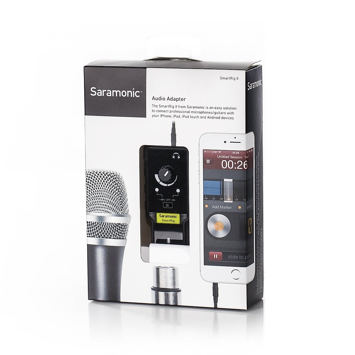 Saramonic Smartrig II XLR Microphone & 6.3mm Guitar Adapter with Phantom Power Preamp Amplifier for iPhone 8 8 Plus 7 7 Plus 6 iPad iPod, Android Smartphone