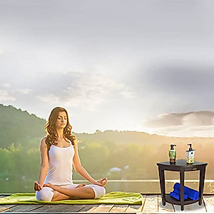 Decoteak Corner Shower Bench Teak Wood Corner Shower Stool with Shelf Extended Height SnazzyCorner Shower Foot Stool for Indoors and Outdoors - 23 inches Tall