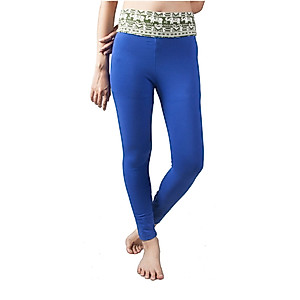 LOFBAZ Yoga Leggings Pants for Women Workout Clothes Womens High Waist Sweatpants Cotton Maternity Tights Clothing Royal Blue and Green Medium