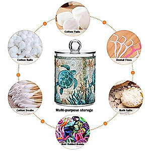 Turtles Qtip Holder Dispenser for Cotton Ball，Bathroom Organizers and Storage Containers，Plastic Jars with Lid Apothecary Jar for Cotton Swabs Pads - 2 Pack